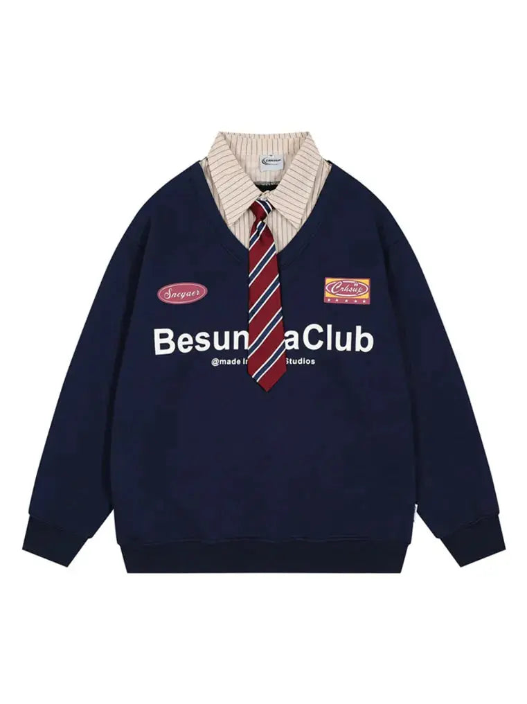 Vintage Fake Two Patchwork Tie Sweatshirt - Emma Bridess